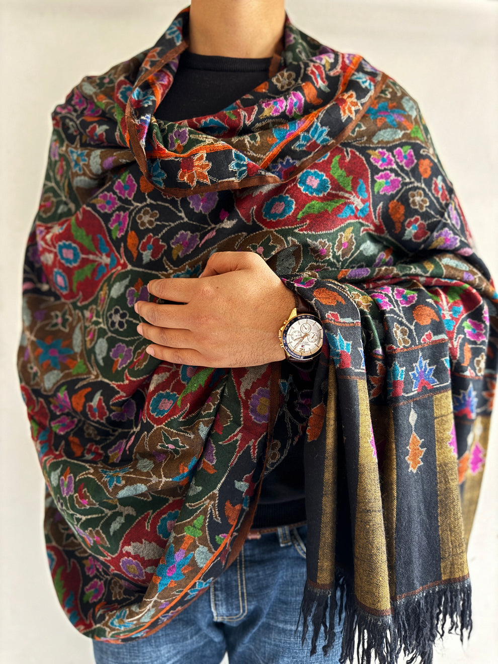 Kani Gulzar Jamawar Hand Woven Pashmina Large Shawl Black – NAYAK ARTS